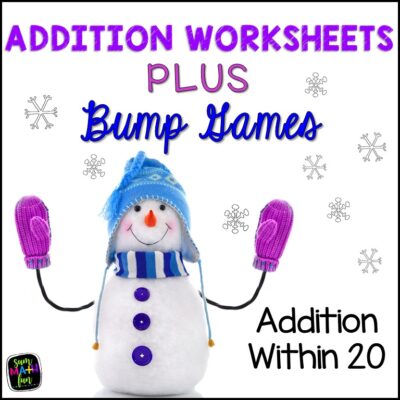 Addition Worksheets - Bump Games - Winter Theme - Sum Math Fun