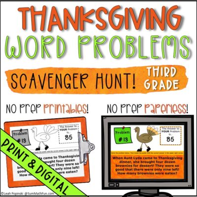 Thanksgiving Scavenger Hunt Word Problems - Sum Math Fun