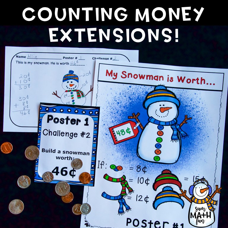 Counting Money Task Cards-Build a Snowman - Sum Math Fun