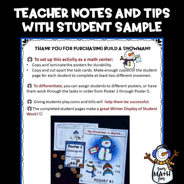 Counting Money Task Cards-Build a Snowman - Sum Math Fun