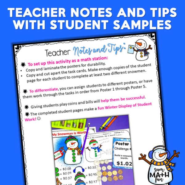 Counting Money Task Cards-Build a Snowman - Sum Math Fun