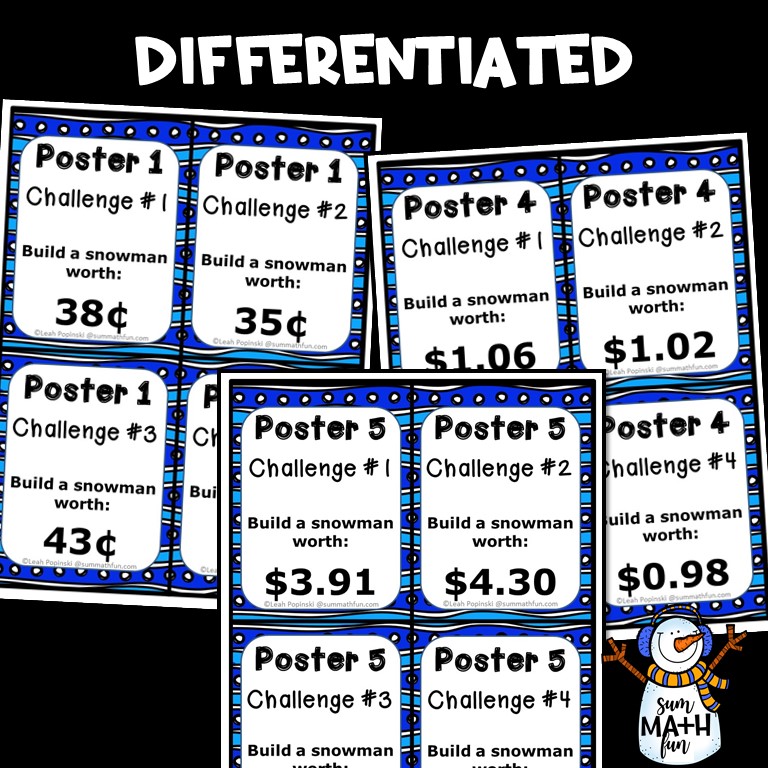 Counting Money Task Cards-Build a Snowman - Sum Math Fun