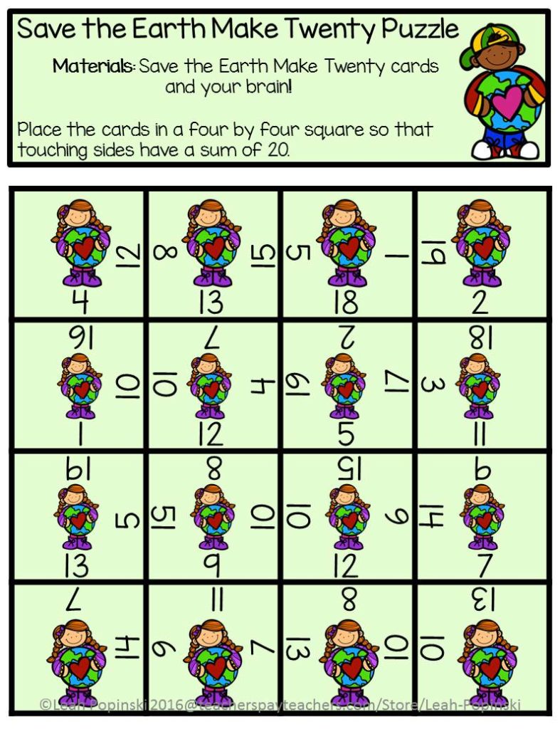 Earth Day Games Third & Fourth Grades - Sum Math Fun
