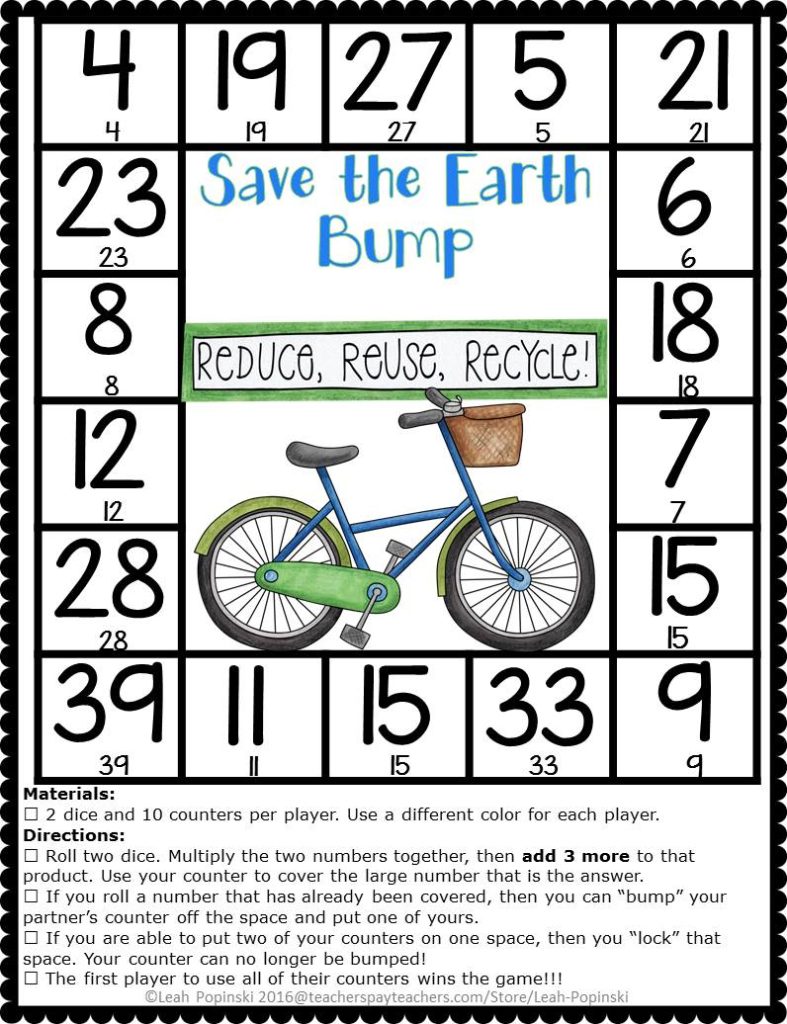 Earth Day Games Third & Fourth Grades - Sum Math Fun