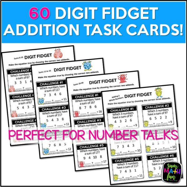 Addition Task Cards - Digit Fidget - Sum Math Fun