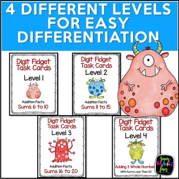 Addition Task Cards - Digit Fidget - Sum Math Fun