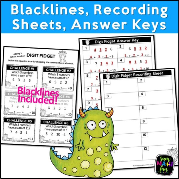 Addition Task Cards - Digit Fidget - Sum Math Fun