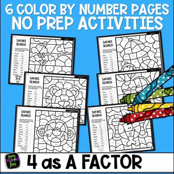 Multiplication Worksheets - Color by Number - Using 4 as a Factor - Sum ...
