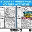Spring - Addition and Subtraction Color by Number - Sum Math Fun
