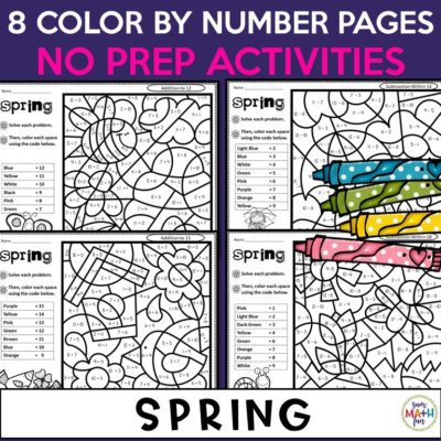 Spring - Addition and Subtraction Color by Number - Sum Math Fun