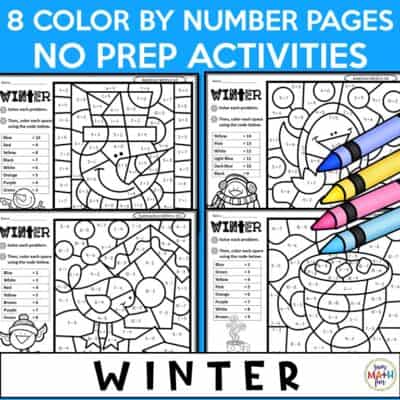 Winter Color by Number Addition and Subtraction Worksheets - Sum Math Fun