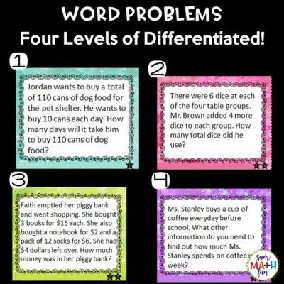 Multi-Step Word Problem Task Cards 4th Grade - Sum Math Fun