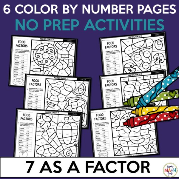 Multiplication Worksheets - Color by Number - Using 7 as a Factor - Sum ...