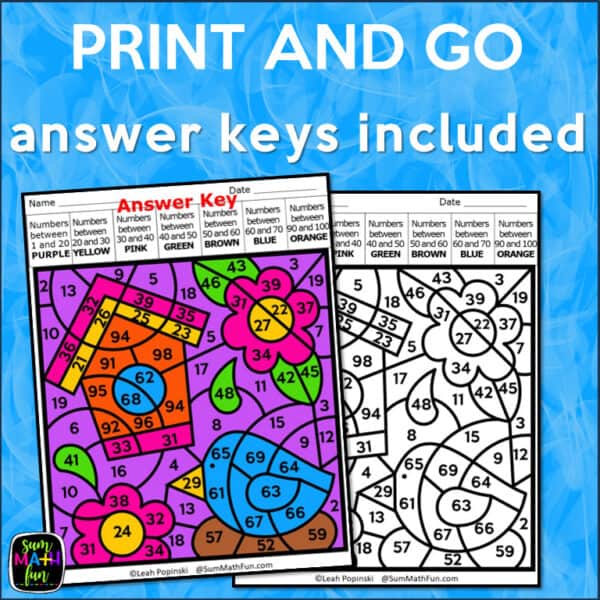 Spring Math Coloring Pages Place Value Color by Number Code 1st & 2nd ...