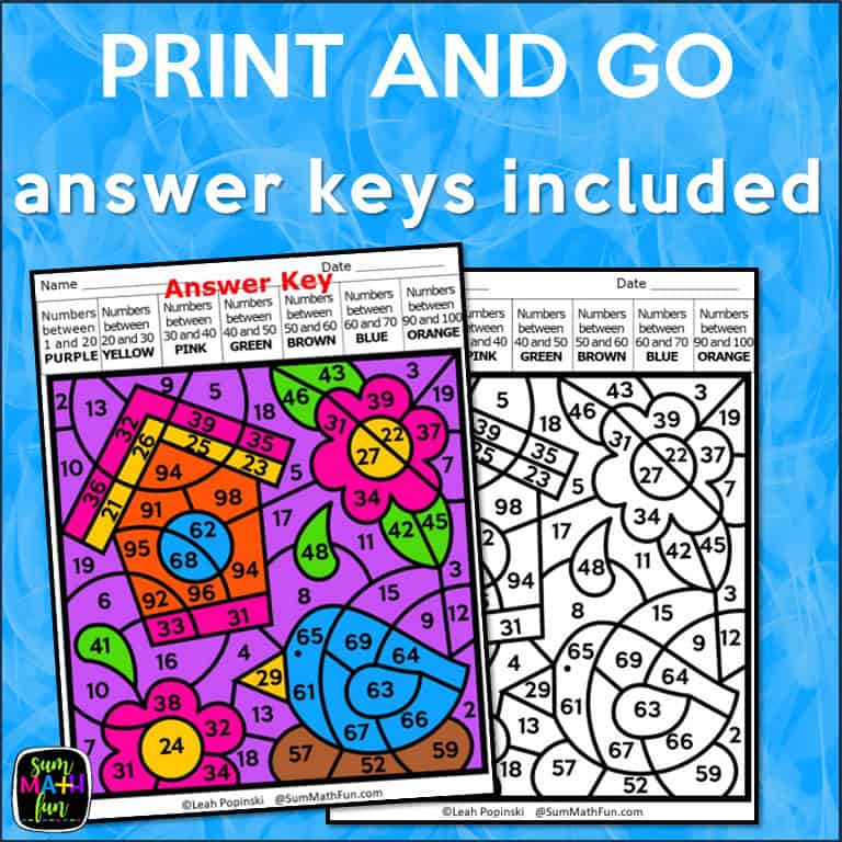 Spring Math Coloring Pages Place Value Color by Number Code 1st & 2nd ...