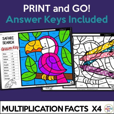 Multiplication Worksheets - Color by Number - Using 4 as a Factor - Sum ...