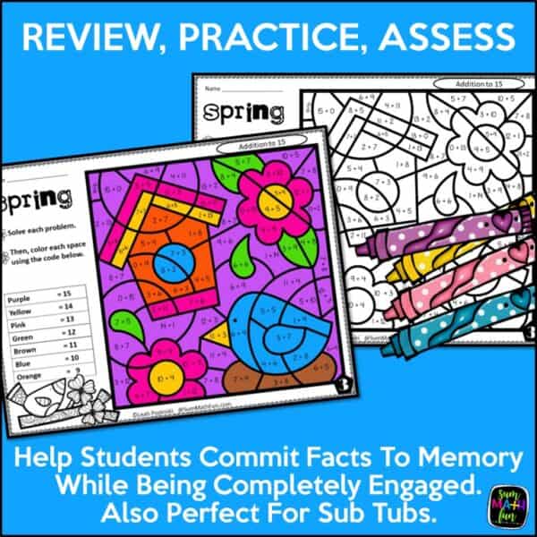 Spring - Addition and Subtraction Color by Number - Sum Math Fun