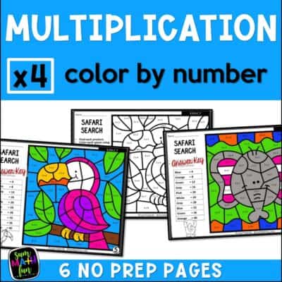 Multiplication Worksheets - Color by Number - Using 4 as a Factor - Sum ...