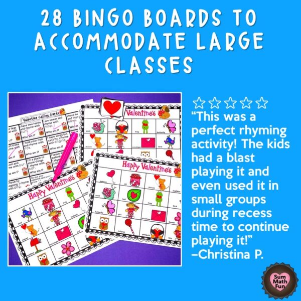 Valentine's Bingo Game or Memory Game - Riddle Rhymes - Sum Math Fun