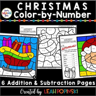 Christmas - Addition and Subtraction Color by Number - Sum Math Fun