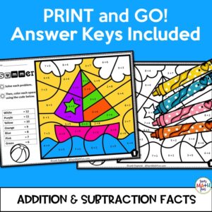 Summer Worksheets Color by Number - Sum Math Fun