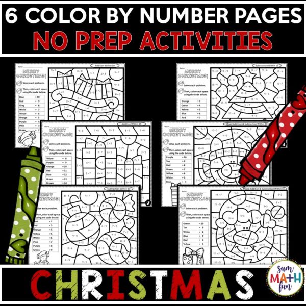 Christmas - Addition and Subtraction Color by Number - Sum Math Fun