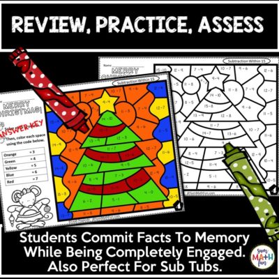 Christmas - Addition and Subtraction Color by Number - Sum Math Fun