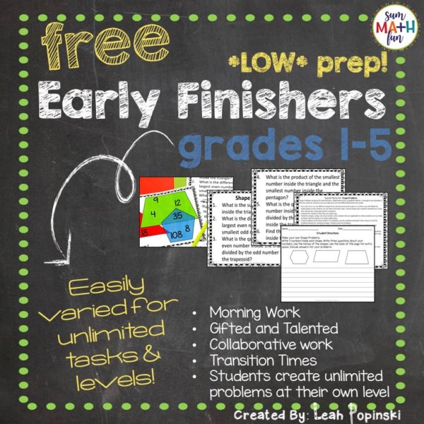 Free Early Finishers and Gifted Primary - Sum Math Fun
