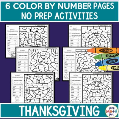 Thanksgiving Color by Number Worksheets - Sum Math Fun