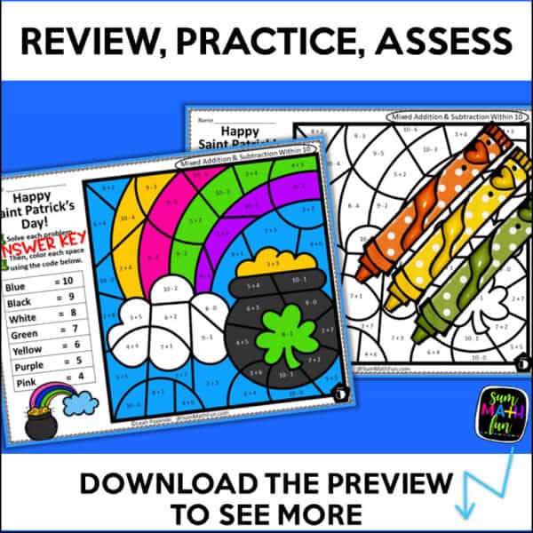 Saint Patrick's Day Color By Number Worksheets - Sum Math Fun