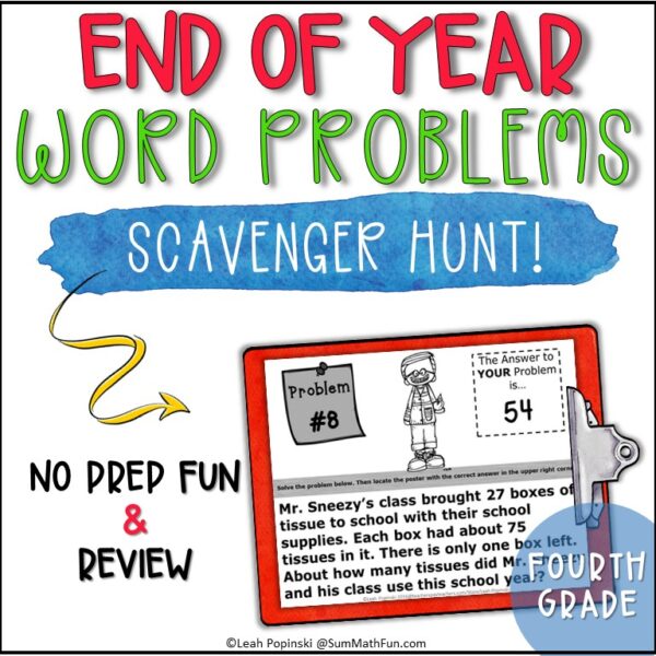 End-of-Year Math Scavenger Hunt - No Prep Activity for Kids