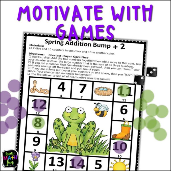 Spring Math Bump Games for Addition Fact Practice - Sum Math Fun