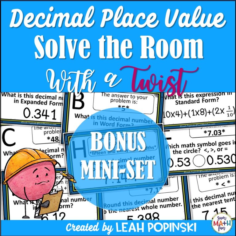 Decimal Place Value - Solve the Room with a Twist - Sum Math Fun