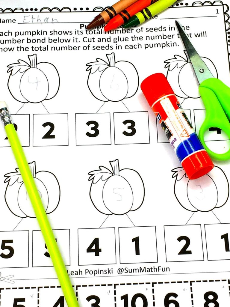 Free Fall Number Bond Worksheets – Cut & Glue (1st–2nd)