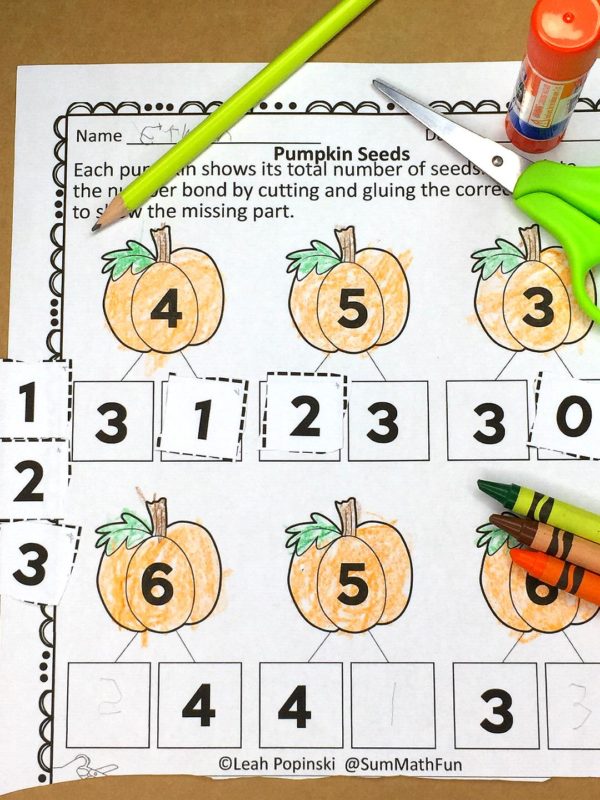 Free Fall Number Bond Worksheets – Cut & Glue (1st–2nd)