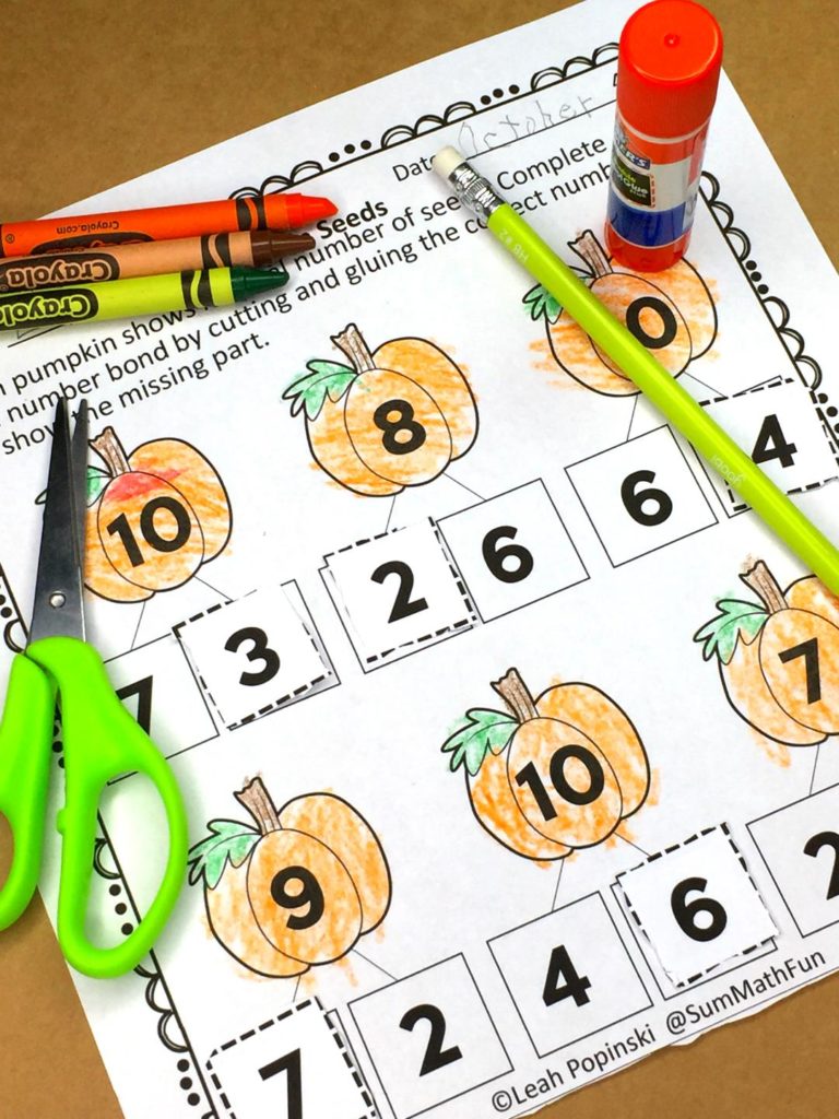 {FREE} Fall Number Bond Worksheets - Cut & Glue - Sum Math Fun