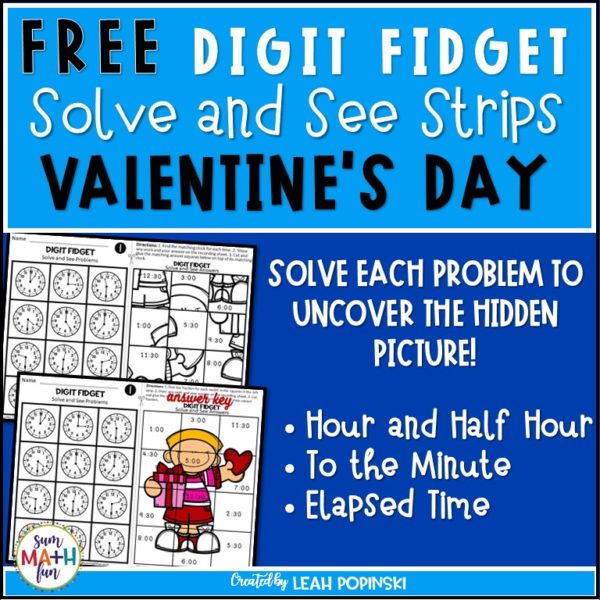 FREE Valentines Telling Time Worksheets - Solve and See - Sum Math Fun