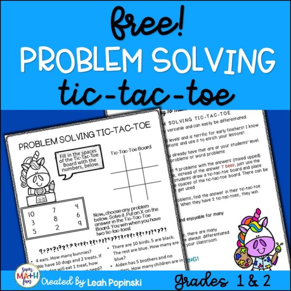 FREE Problem Solving Tic-Tac-Toe 1st and 2nd Grade - Sum Math Fun