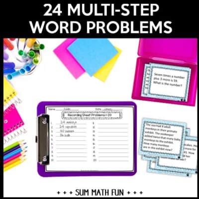 Multi-Step Word Problems - 24 Self-Checking Task Cards