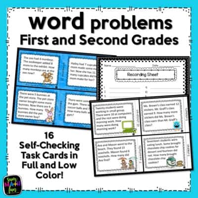 Self-Checking Word Problem Task Cards for 1st and 2nd Graders - Sum ...