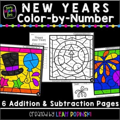 New Year's Color by Number Worksheets - Sum Math Fun