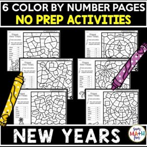 New Year's Color by Number Worksheets - Sum Math Fun