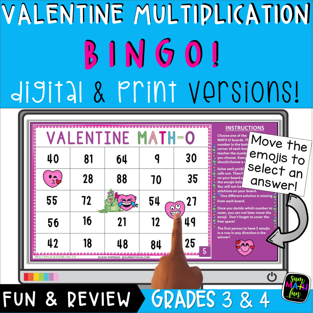 Valentine Bingo! Multiplication Facts | Digital and Print! - Sum Math Fun