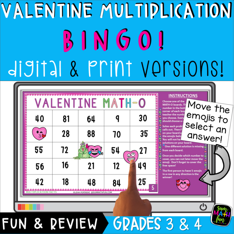Valentine Bingo! Multiplication Facts | Digital and Print! - Sum Math Fun