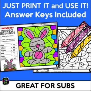 Easter Color by Number Worksheets with Instant Feedback